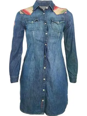 Polo Ralph Lauren Vintage Embroidered Yoke Denim Dress - Blue