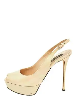 SERGIO ROSSI Patent Leather Slingback Pumps - Neutrals