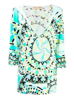 Emilio Pucci Abstract Print Three-quarter Sleeve Top - Blue