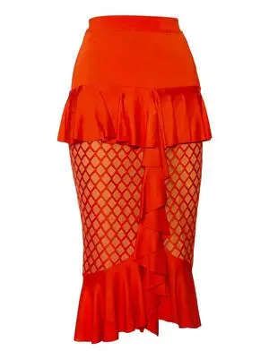 Balmain Ruffled Midi Skirt - Orange