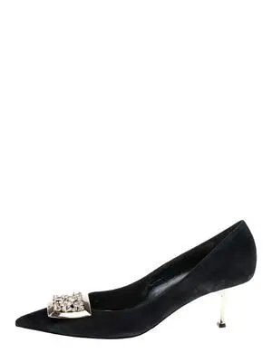 Sarah & Sebastian 50mm Crystal-buckle Suede Pumps - Black