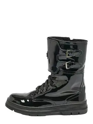 Dolce & Gabbana Patent-finish Combat Boots - Black