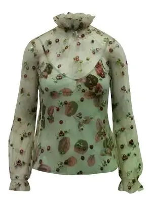 Luisa Beccaria Floral Embroidered Mesh Blouse - Neutrals