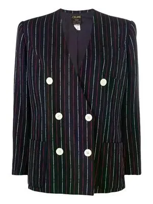 Celine 1980s Striped Double-breasted Blazer - Blue