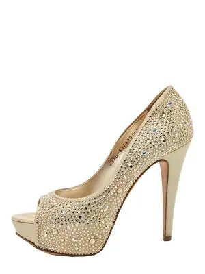 GINA Rhinestone-embellished Peep-toe Pumps - Neutrals