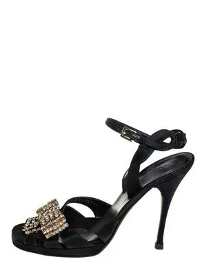 Valentino Garavani 80mm Satin Bow Crystal Sandals - Black