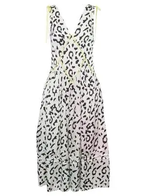 SELF-PORTRAIT Leopard-print Tie-detail Midi Dress - White