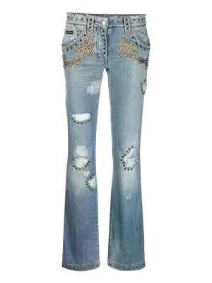 Dolce & Gabbana 2000s Embroidered Distressed Jeans - Blue
