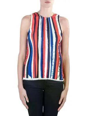 DION LEE Pleated Striped Tank Top - White