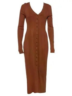THE RANGE Ribbed Button Maxi Dress - Brown