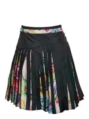 Roberto Cavalli Pleated Floral-panel Skirt - Blue