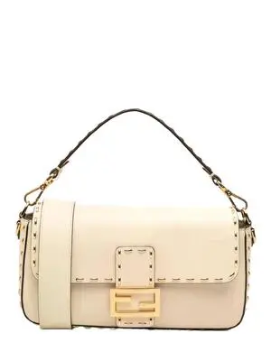 FENDI Leather Metal Stitch Baguette Satchel
