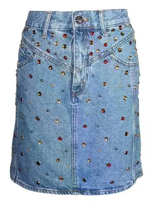 Sandro Crystal-embellished Denim Skirt - Blue