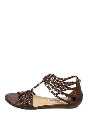JIMMY CHOO Leather Flat Sandals - Brown
