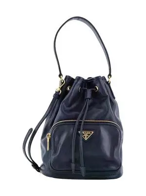 Prada Drawstring Pocket Soft Calf Small Bucket Bag - Blue
