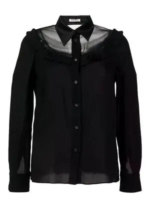 Miu Miu Sheer-paneled Long-sleeve Shirt - Black