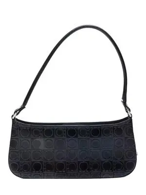 FERRAGAMO 2000-2010s Gancini-embossed Shoulder Bag - Black
