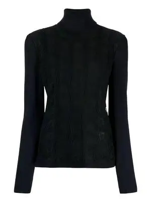 Valentino Garavani Lace-paneled Roll-neck Jumper - Blue