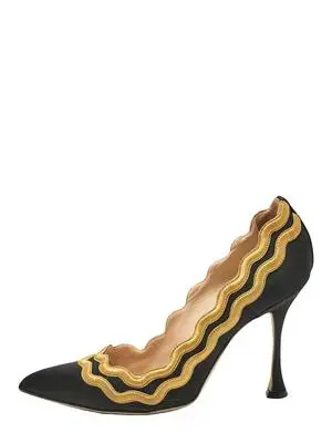 Manolo Blahnik 110mm Satin Wave Embroidered Pumps - Black