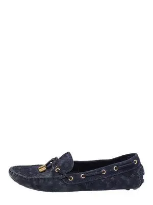 LOUIS VUITTON Monogram-debossed Suede Loafers - Blue