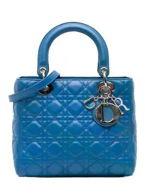 Dior Pre-owned 2014 Medium Lambskin Cannage Lady Satchel - Blue
