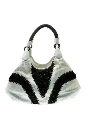 Cole Haan Woven Leather Bead Embellished Tote Bag - White