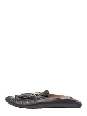 TOD'S Fringed Leather Mules - Black