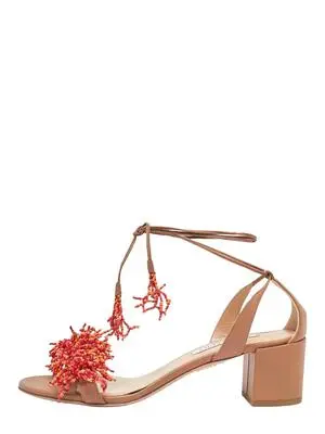 AQUAZZURA 60mm Beaded Block-heel Sandals - Brown