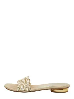 STUART WEITZMAN Pearl-embellished Suede Sandals - Neutrals