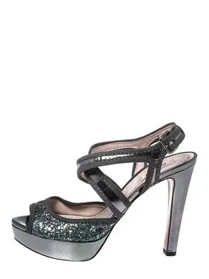 Miu Miu 120mm Glitter Platform Sandals - Metallic