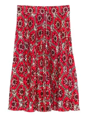 VALENTINO 2000s Floral-Print Pleated Skirt