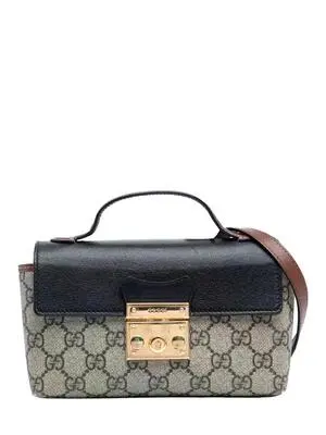 Gucci Mini Gg Supreme Padlock Satchel - Brown
