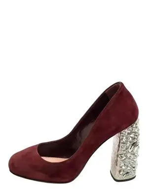 Miu Miu 100mm Embellished Block-heel Suede Pumps - Red
