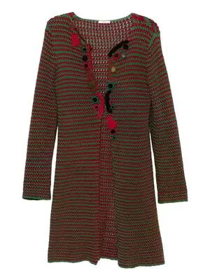 Prada 2005 Crochet Embellished Cardigan Coat - Green