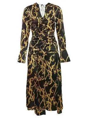 GANNI Ruched Baroque-print Dress - Black