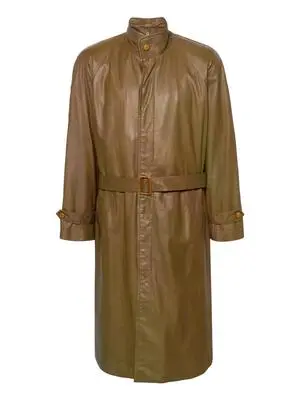 Valentino Garavani 1980s Stand-up Collar Belted Leather Coat - Brown