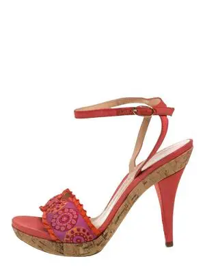SERGIO ROSSI 110mm Embroidered Cork-sole Sandals - Pink