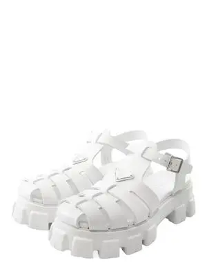 Prada Monolith Buckle Leather Sandals - White