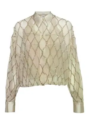 Brunello Cucinelli Sequined Diamond Pattern Shirt - Neutrals