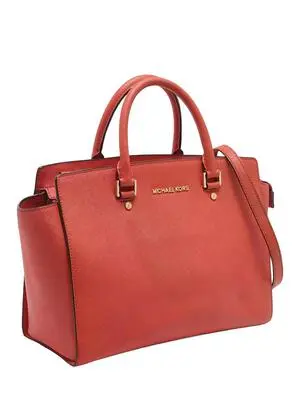Michael Kors Vintage Saffiano Leather Satchel Bag - Red