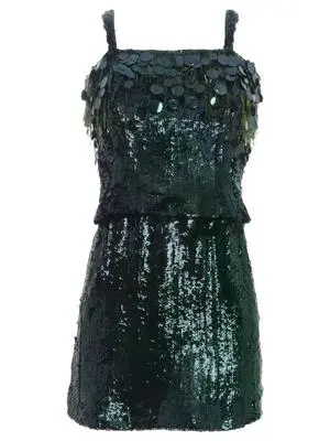 Vintage Sequined Mini Dress - Green
