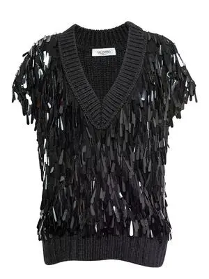 Valentino Garavani Ribbed Sequined Sweater Vest - Black