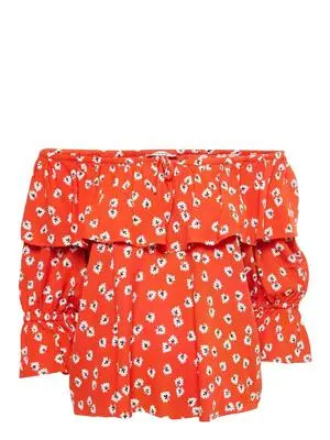 GANNI Floral-print Ruffle Top - Orange