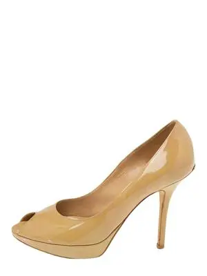 Dior 105mm Patent Leather Peep Toe Pumps - Neutrals