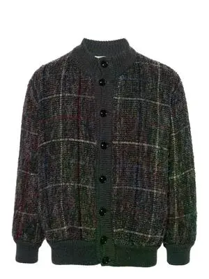 Missoni 1980s Ribbed-edge Checkered Wool Cardigan - Grey