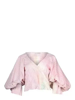 Caroline Constas Gingham Balloon-sleeve Top - Pink