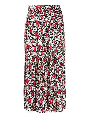 Celine Floral-print Pleated Midi Skirt - White
