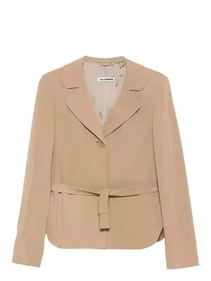 JIL SANDER 2000s Belted Wool-blend Jacket - Neutrals