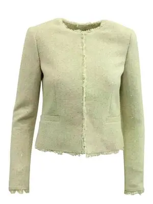 Alice + Olivia Tweed Frayed-trim Jacket - White