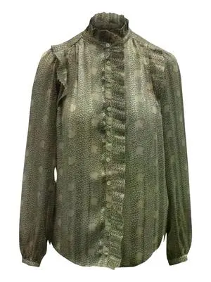 Ba&sh Silk Blouse With Ruffled Detailing - Green